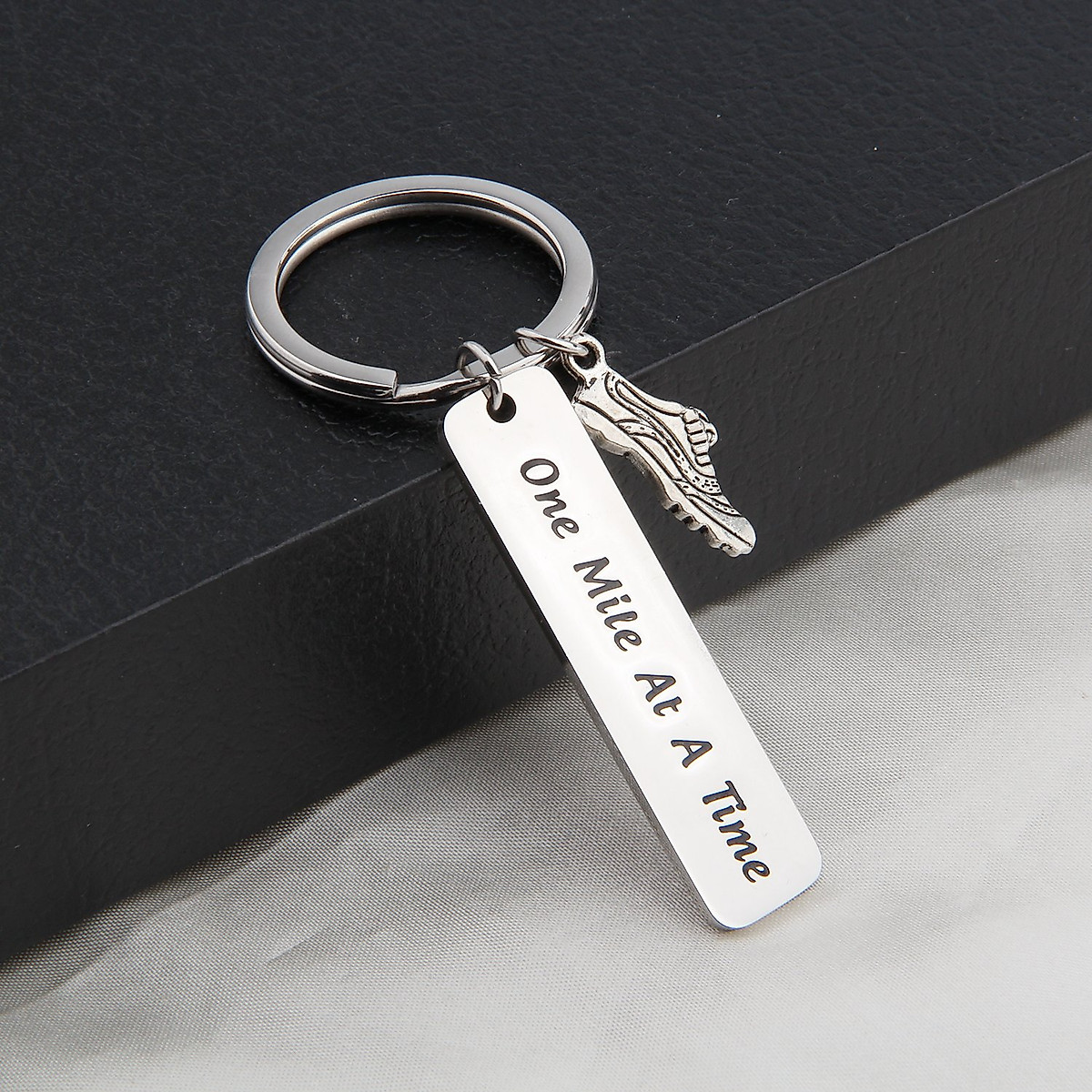 TGBJE Runners Gift Marathon Jewelry One Mile At A Time Keychain Stainless Steel Keychain with Running Shoe (Runner Keychain)