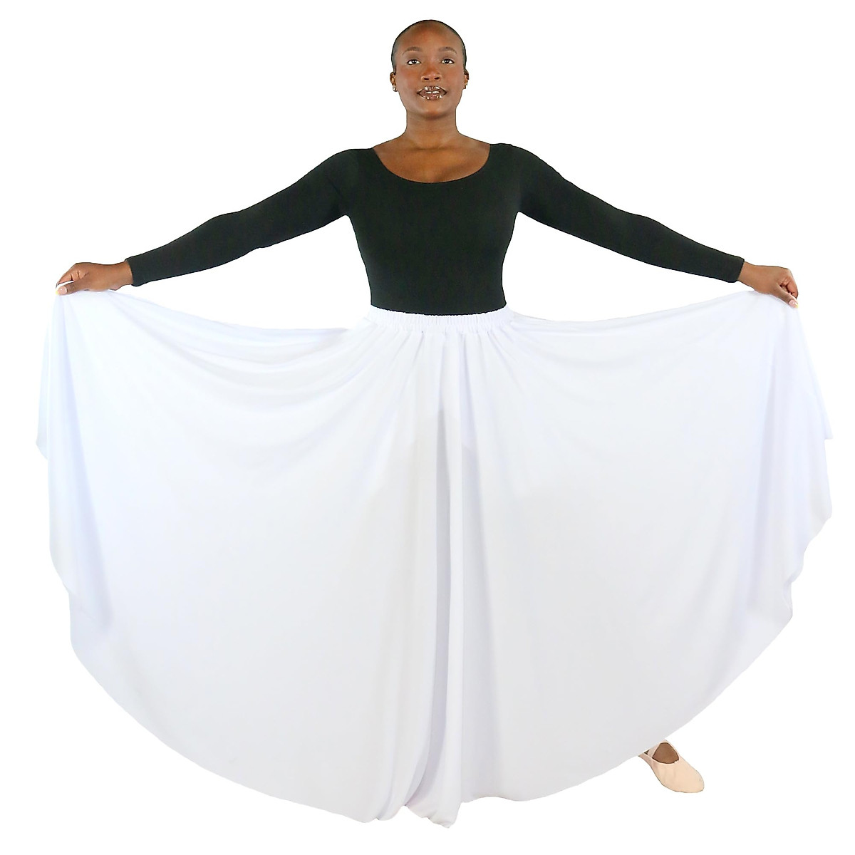Danzcue Womens Long Full Circle Dance Skirt, White, S-M