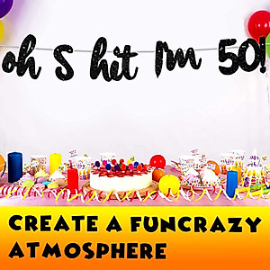 Oh I’m 50! Banner Backdrop Glitter Black Hallo Fifty Cheers to 50 Years Old Theme Decor for Man Woman Happy 50th Birthday Party Photo Studio Prop Flag Decorations Favors Supplies