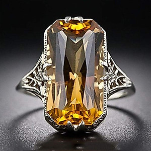 XINQI Citrine Hollow Carved Ring CZ Natural Citrine White Gold Plated 925 Silver Ring (7)