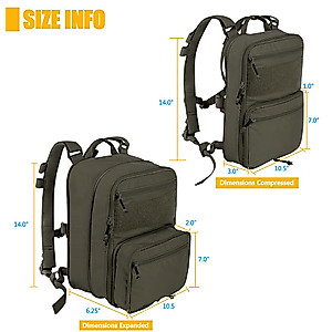 KRYDEX Tactical Expandable Backpack MOLLE Backpack for Travelling Hiking Hunting (RG)