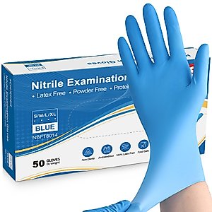 Schneider Nitrile Exam Gloves, 5 mil, Large, Box of 50, Heavy Duty Disposable Gloves, Textured, Latex Free, Food Safe, Industrial Gloves for Medical, Cleaning, Cooking, Blue
