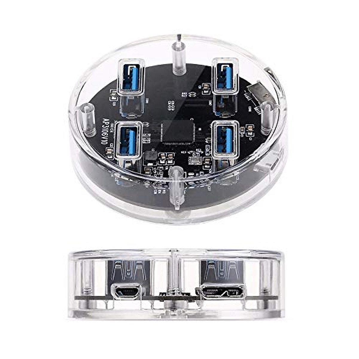 Lysee Data Cables - Zihan USB3.0 4 Ports HUB with Rubber Transparent for Desktop Laptop Reserced External Power Supply