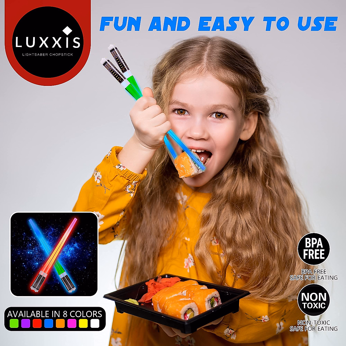 Luxxis Lightsaber Star Wars Chopsticks Light Up LED glowing Multicolor Chopsticks for Fun Theme Party and Gift Set [1 pair - Multicolor] with Bottle Opener and Gift Ready Post Card