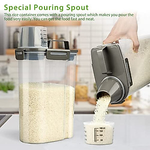 Viretec Rice Airtight Storage Container, 3 to 5Lbs Cereal Dry Food Flour Bin, Pet Dog Cat Food Dispenser with Measuring Cup, BPA Free Clear Plastic Kitchen and Pantry Organization Bin for Sugar, Pasta