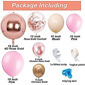 BParty 156PCS Pink Rose Gold Balloon Garland Arch Kit Pink Rose Gold Confetti Chrome Gold Balloons 4D Rose Gold Balloon for Girl Birthday Bridal Shower Baby Shower Decorations (Rose Gold Pink)