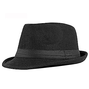 Mens Classic Plaid Manhattan Structured Gangster Trilby Fedora Hat Cuban Style Derby Hat Jazz Cap (Size M-L/7 1/4) Black