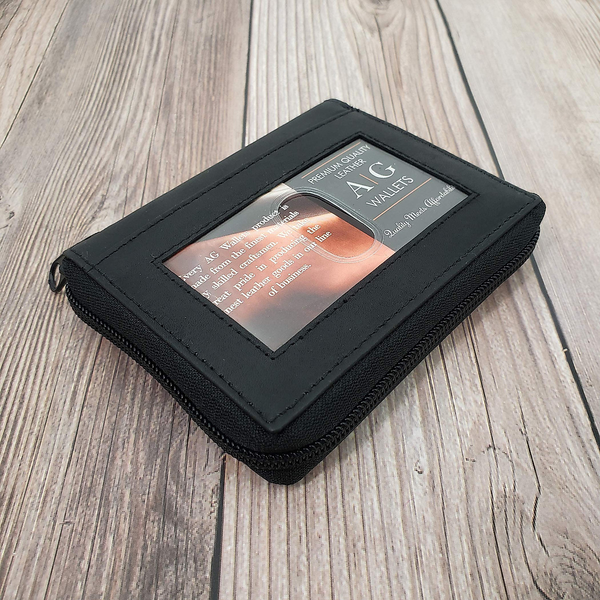 ag wallets Mens Zip Around Leather Wallet with Inserts (Black)