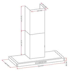 AKDY 30 in. 343 CFM Convertible T-Shape Wall Mount Black Stainless Steel Kitchen Range Hood with Touch Panel and Carbon Filters