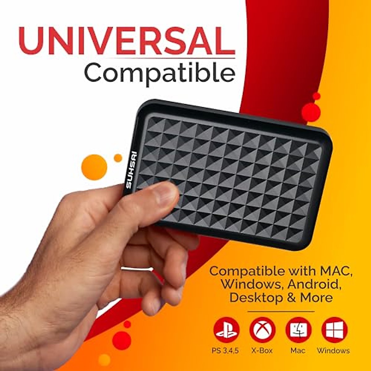 SUHSAI External Hard Drive 500GB High Speed Data Transfer USB 3.0 Hard Disk 2.5inch Memory Expansion Data Storage & Portable Backup HDD Compatible with PC, Computer, MacBook, Chromebook