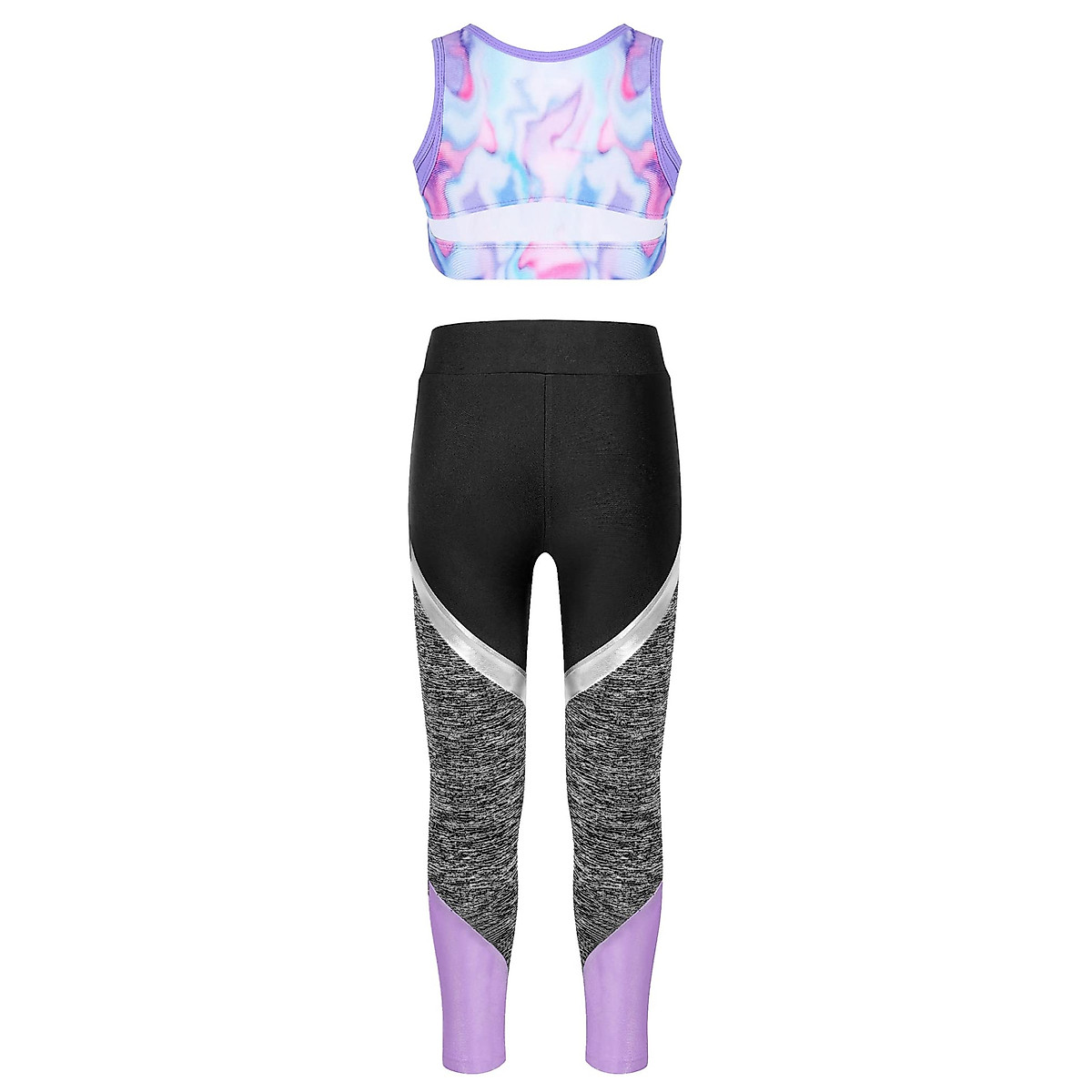 TiaoBug Kids Girls 2 Pieces Sport Sets Printed Crop Vest Tops and Leggings Tracksuit for Yoga Dance Lavender 6 Years