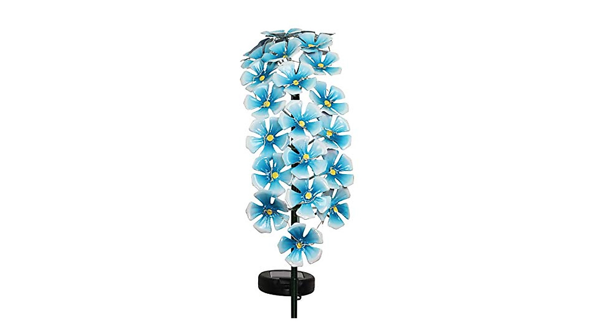 Exhart Solar Garden Lights - Cascading Blue Flower Stake with 24 LEDs