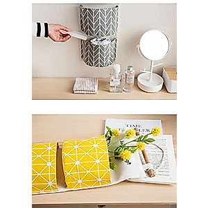 FREEZH Wall Hanging Storage Bag Organizer with 3 Pockets Premium Linen Fabric Over The Door Organizer, Hanging Storage Pouches Foldable Closet Storage Shelves-27*8 inch（Yellow）