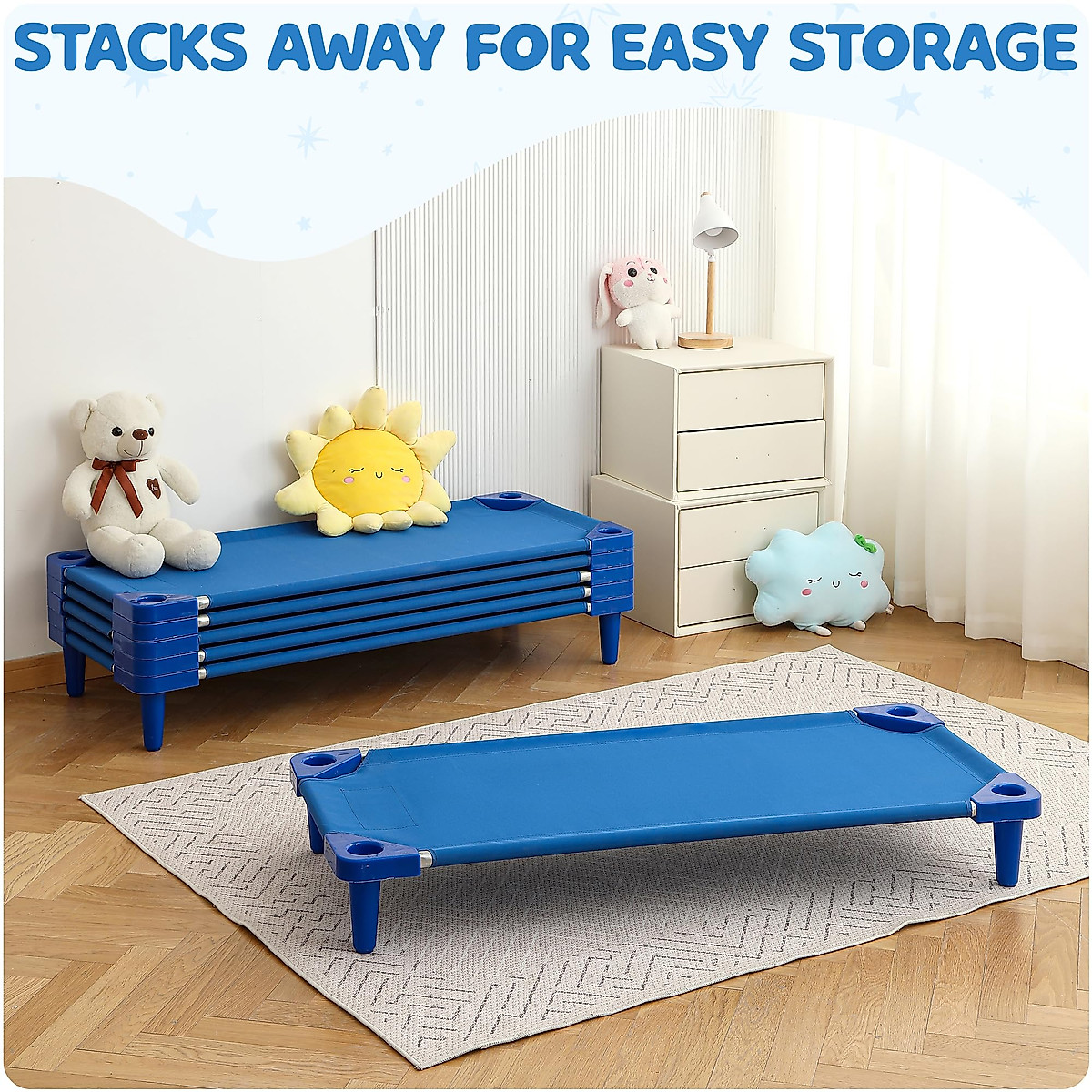 Houseables Daycare Cots, Kids Cot, Toddler Cot, Cots For Kids, Preschool Cots, Cot Bed For Kids, Child Cot, Nap Cots, Toddler Sleeping Cot, Childrens Cots For Sleeping, Portable & Stackable Cots, 6 PK