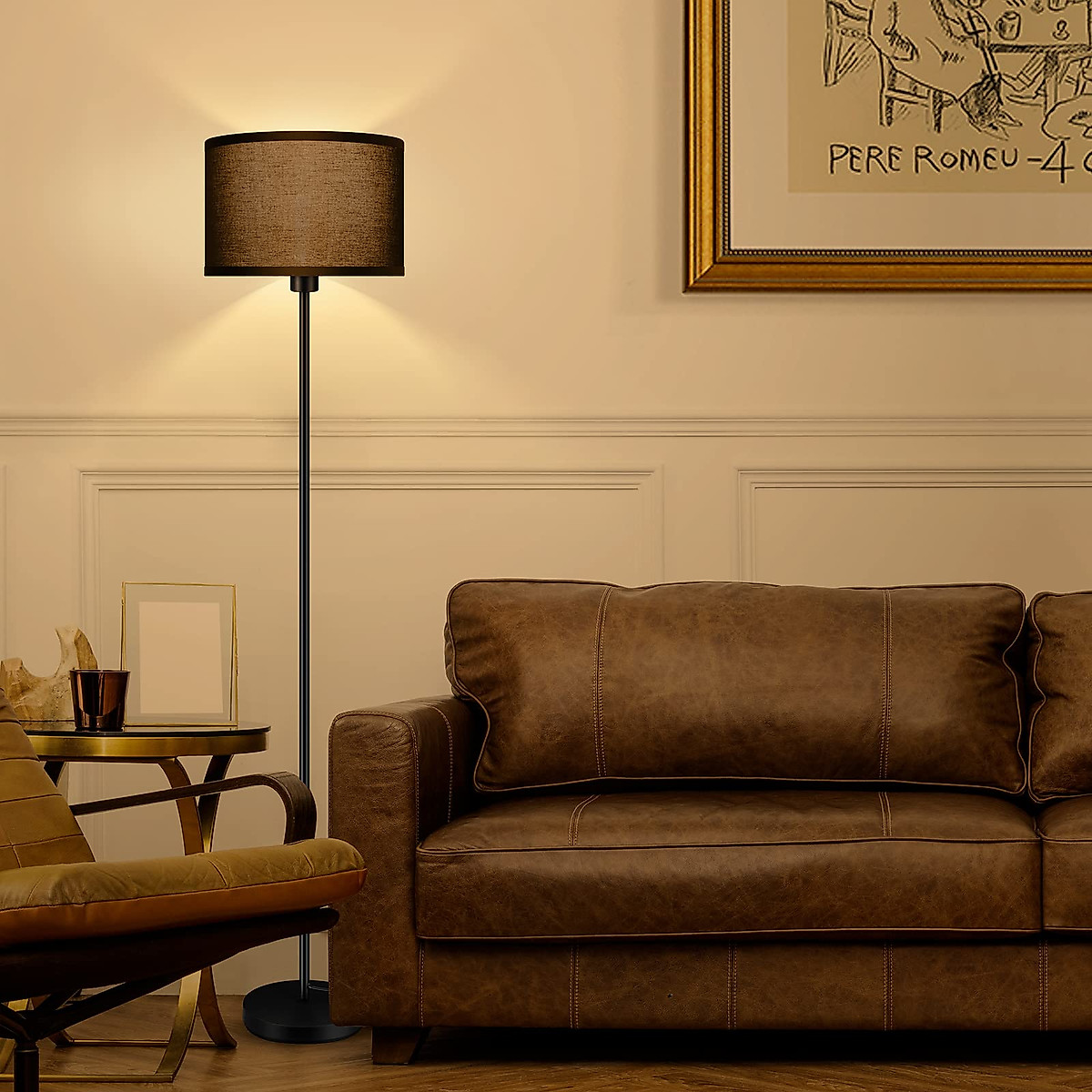 Floor Lamps for Living Room, Modern Standing Lamp with Bulb(12W, 2700K), Black Lamp Shades, Foot Switch, Simple Pole Lamps Corner Lamp for Bedroom,Office, Living Room, Den, Bright Reading Floor Lamp