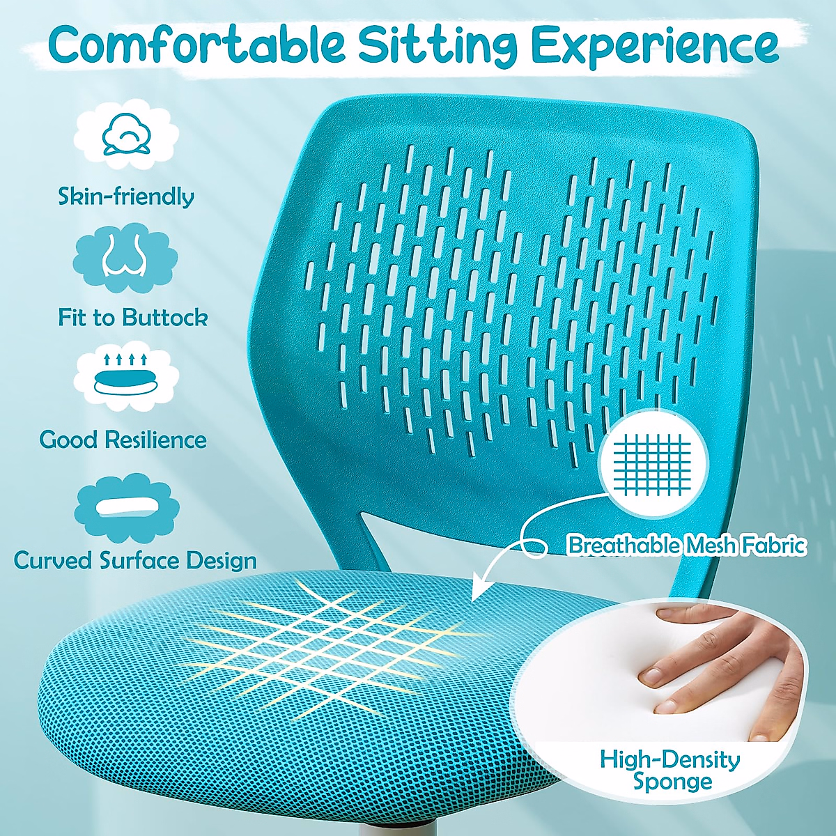 MEDIMALL Kids Desk Chair, Ergonomic Kids Office Chair Ages8-12 w/Lumbar Support, Low-Back Teen Desk Chair for Girls Boys, Small Cute Kids Computer Chair for Bedroom/Study/Vanity Desk, Turquoise