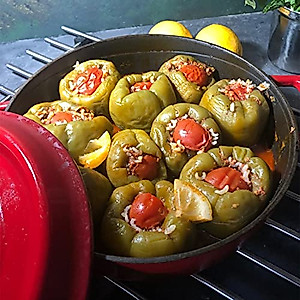 LAVA 3.7 Quart Enameled Cast Iron Braiser: Multipurpose Stylish Red Round Dutch Oven Pot with Enameled Black Interior and Trendy Lid