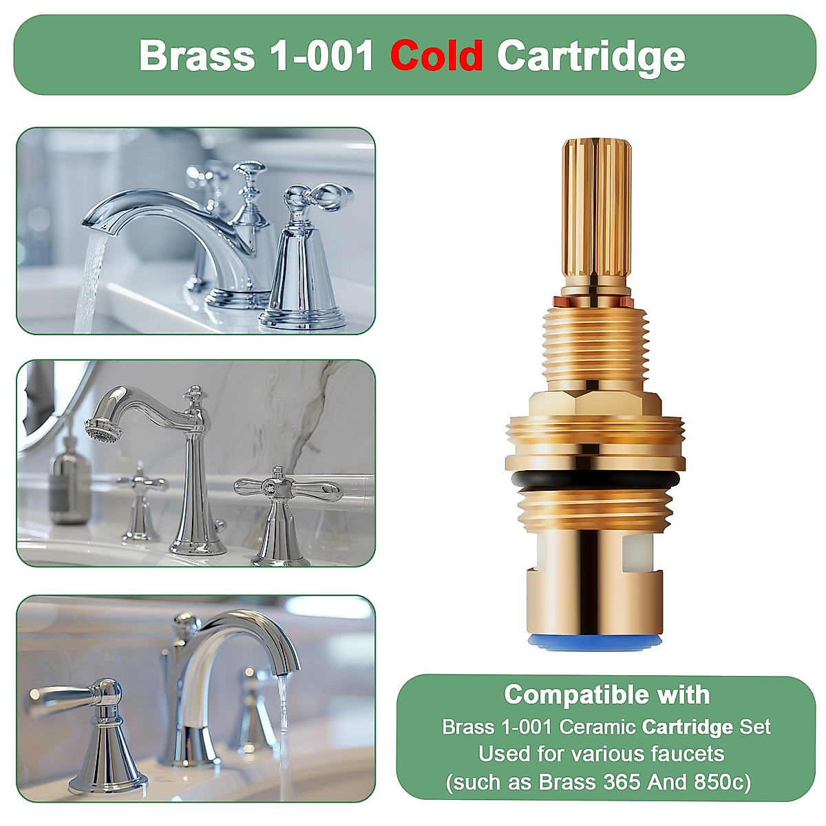 Brass 1-001 Cold Cartridge, Compatible With Brass 1-001 Cartridge, Faucet Cartridge for Bathroom Basin Faucet, Brass Constructio (1-001 Cold Cartridge)