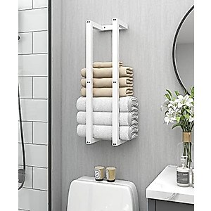 Sonefreiy Bathroom Wall Towel Racks for Rolled Towels, Solid Wooden White Towel Holder, Wall Towel Organizer Rustic Bathroom Towel Storage for Shower Towel, Bath Towels, Beach Towels, Towel Shelves