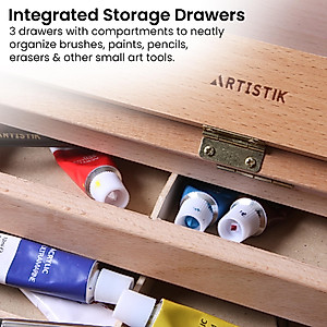 Wood Desk Table Easel - Handcrafted Beechwood Desktop Easel & Wooden Art Tabletop Box for Drawing, Painting, and Sketching with 3 Front Drawers for Supplies Storage