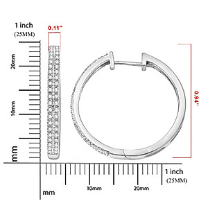 NATALIA DRAKE 1/4 Cttw Diamond Hoop Earrings for Women in Rhodium Plated 925 Sterling Silver Color I-J/Clarity I2-I3