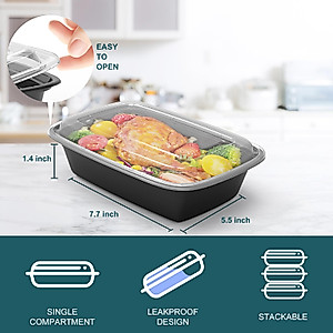 WGCC Meal Prep Containers Reusable - 50 Pack Food Storage Containers with Lids 16 oz - Disposable To Go Food Containers, BPA Free, Stackable, Microwave/Dishwasher/Freezer Safe, Black