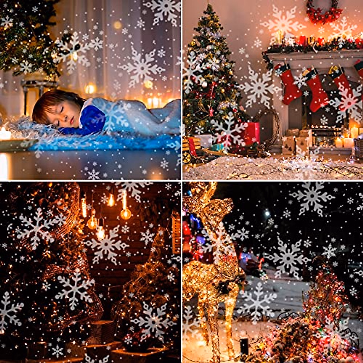 Christmas Snowflake Projector Lights, Dynamic Led Snowflake Projector Lights, White Snow Projection Outdoor and Indoor Decorative Lighting for Halloween Xmas New Year Wedding Party Holiday