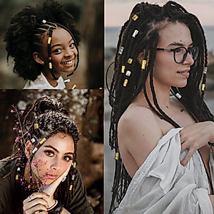 100 PCS Gold Hair Cuffs Hair Beads for Girls Silver Hair Jewelry for Braids Accessories, Flosius Hair Charms for Braids Dreadlock Accessories Loc Jewelry for Black Women