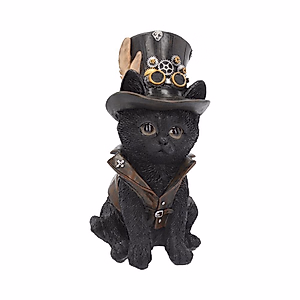 Nemesis Now Cogsmith's Steampunk Cat Adorable Black Cat with Leather Top Hat and Waistcoat, Hand-Painted Resin Figurine, Perfect for Steampunk Collectors, 18.5cm