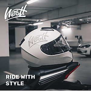 Westt Motorcycle Helmets Full Face Helmets - Street Bike Helmet with Dual Visor DOT Approved for Men Women Adults Compact Lightweight Storm X Grey Black White (White, M (22.44-22.84 in))