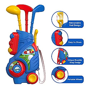 Liberry Toddler Golf Set, Upgraded Kids Golf Cart with Unique Shoulder Strap Design, Indoor and Outdoor Golf Toys for Boys and Girls Aged 1-5 Years Old