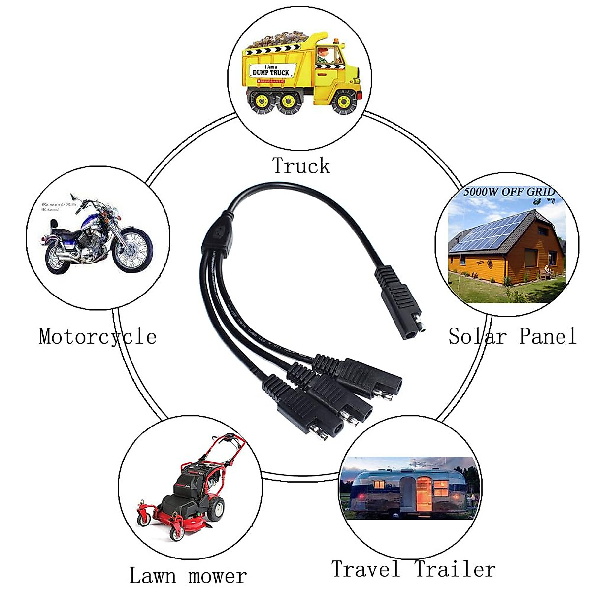 JINKAIMING 2PCS SAE 1 to 3 Y Splitter Extension Cable 35cm/18AWG SAE Connector 3 Way Power Cord Multi Extender for 12V System Solar Panel, Battery Tender Kayak, Mower, Automotive