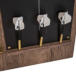 Unicorn LED Bristle Dartboard Cabinet Set - LED Tournament-Style Lighting - Official Size Dartboard - Woodgrain Finish Cabinet with Chalk Scoreboards - Includes Six Steel Tip Darts, Brown