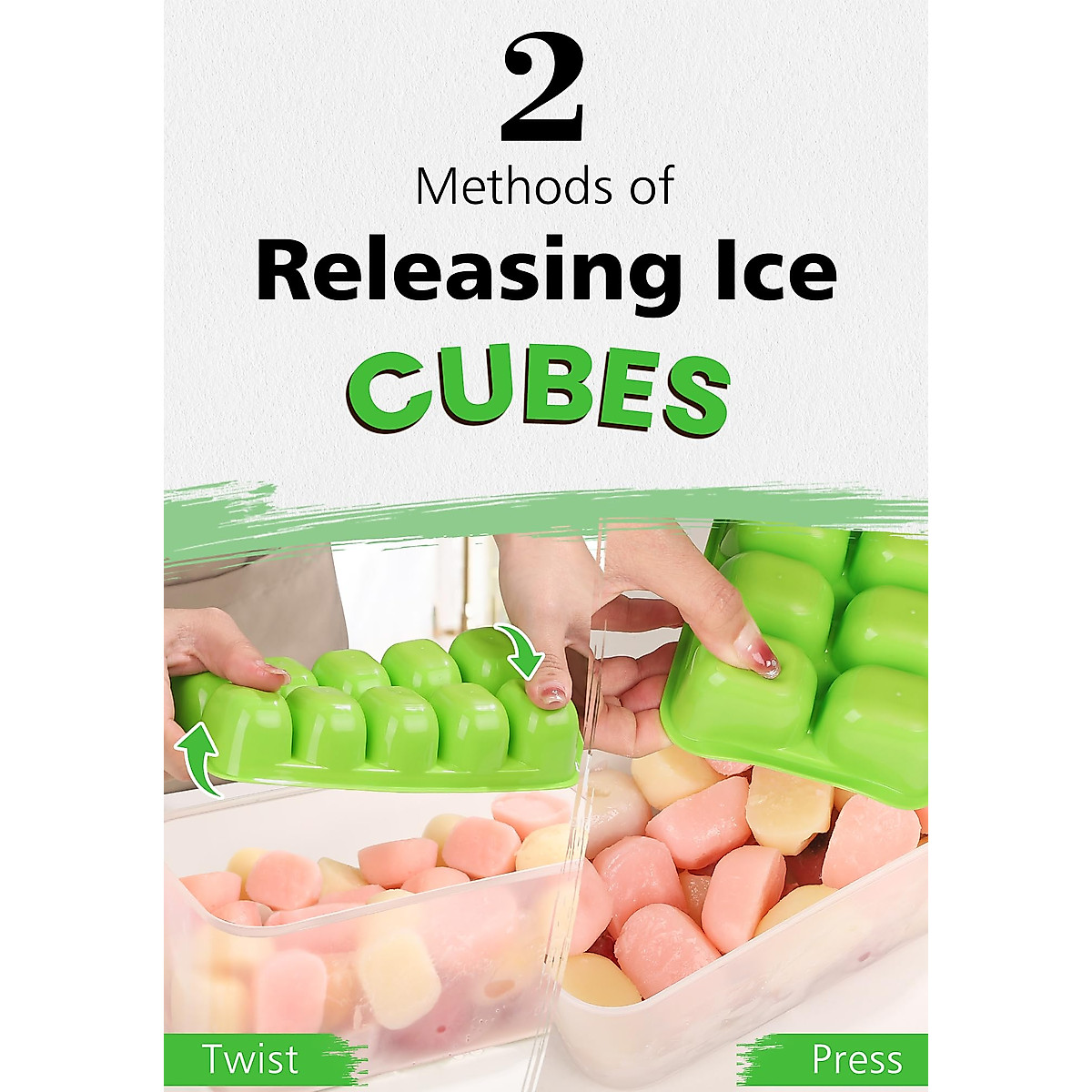 DOQAUS Ice Cube Tray with Lid and Bin, 4 Pack Ice Trays for Freezer, Easy Ice Pop Out Silicone Ice Cube Trays for Freezer with Cover, Stackable Storage Compact Ice Bucket Kits for Popsicles