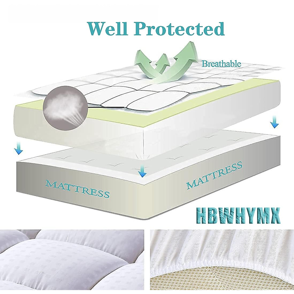 Queen Size Mattress Topper Pillow Top Mattress Protector Quilted Fitted Mattress Pad 8-21" Deep Pocket Cooling Mattress Cover Easy Installation and Care Fitted Sheets (White, 60x80 Inches, Queen)