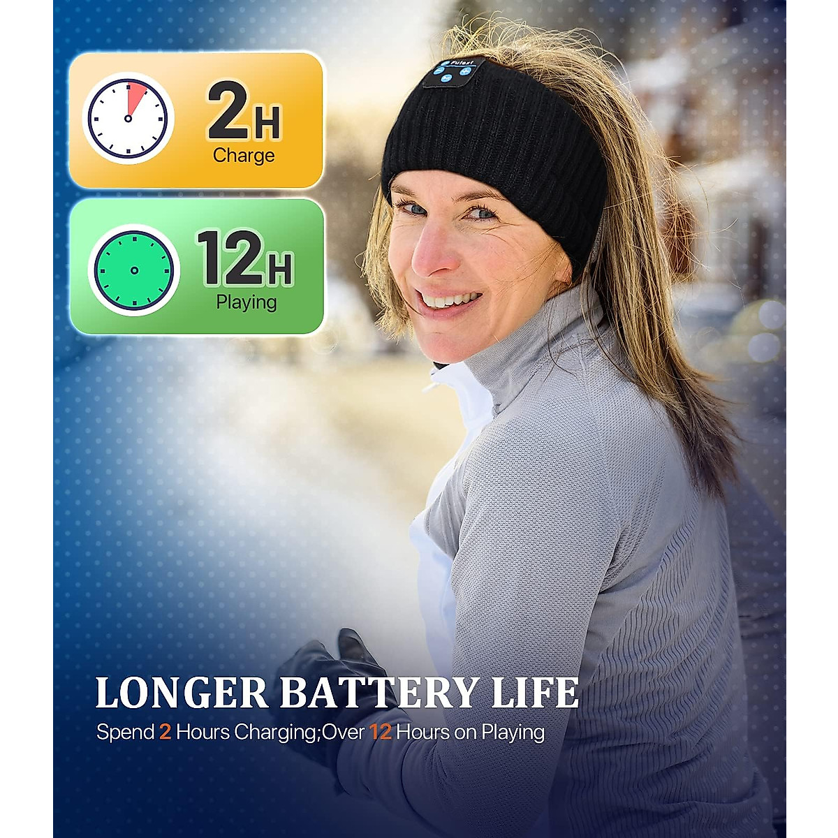 Fulext Sleep Headphones Bluetooth Beanie Headband, Wireless Ear Muffs Winter Knit Headphone Headband Ear Warmers Christmas Stocking Stuffers Gifts for Women Men Dad Mom Friend Teens Him Her, Black