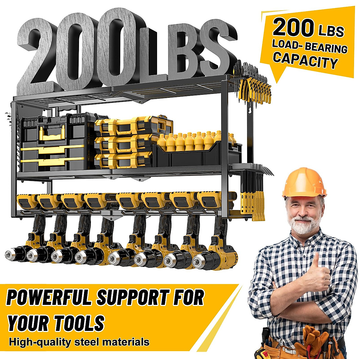 jsyonii Power Tool Organizer Wall Mount - 8 Drill Holder Wall Mount, 3 Layers Garage Tool Organizer Wall Mount, Heavy Duty Power Tool Rack, Cordless Tool Organizer, Utility Racks Shelf for Garage