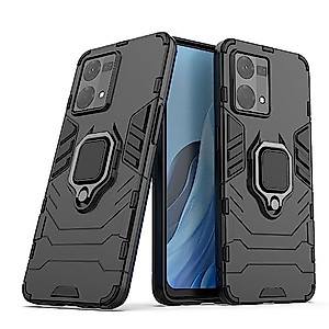 SATURCASE Case for Oppo Reno 7 4G / F21 Pro 4G, Ring Kickstand Hybrid 2 in 1 [PC & Silicone] Dual-Layer Bumper Shockproof Protective Cover for Oppo Reno 7 4G / F21 Pro 4G (HZ-Black)