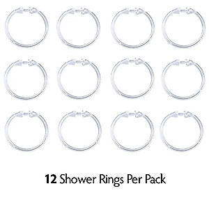 SlipX Solutions Clear Premium Plastic Shower Rings Provide Effortless Gliding on Standard Shower Rods (Set of 12, Easy Snap Closure, BPA-Free Plastic)