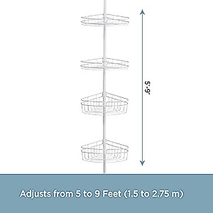 Kenney 4-Tier Spring Tension Shower Corner Pole Caddy with Razor Holder, 5-9', White