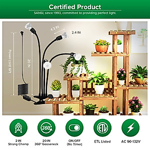SANSI LED Grow Lights for Indoor Plants, 600W Full Spectrum Gooseneck clamp Grow Lamp, 40W Power Plant Light with High PPFD for Seeding, Lifetime Free Bulb Replacement Plant Lights for Indoor Plants
