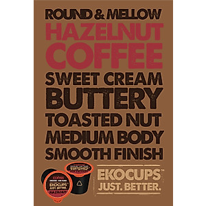 EKOCUPS Organic Hazelnut Flavored Coffee Pods, Extra 30% More Coffee Per Cup, Artisan Fair Trade Medium Roast, Hazelnut Coffee K Cups for Keurig K Cup Machines, Recyclable Pods, 40 Count