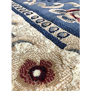 Traditional Aubusson Persian Area Rug Light Blue with Red Design 507 (5 Feet 3 Inch X 7 Feet 2 Inch)