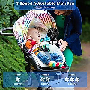 Stroller Fan, Portable Fan 40H Battery Operated Small Clip on Fan 360° Rotate Flexible Tripod 5200mAh Baby Fan Handheld USB Desk Cooling Fan for Bedroom Car Seat Crib Treadmill Travel Camping