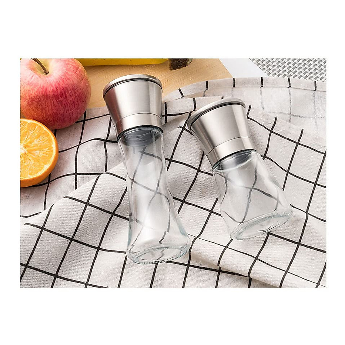 HELPLO Stainless steel Pepper Grinder Pepper Mill, Salt Grinder Refillable, Adjustable Coarseness Black Pepper Grinder, Stainless Steel Sea Salt Shaker with Ceramic Rotor (high)