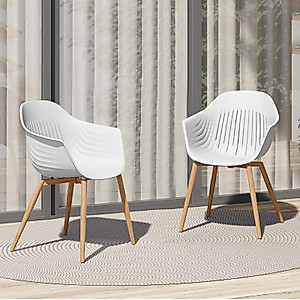 Grand patio Outdoor Dining Chairs Set of 4 Indoor Outdoor Modern Recycled Plastic Dining Chair, Rust Free Frame, Woodgrain Legs, Whale Modeling Design for Kitchen, Dining (Light Gray)