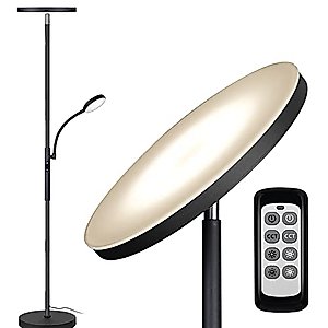Dimunt Floor Lamp LED Floor Lamps for Living Room Bright Lighting, 27W/2000LM Main Light and 7W/350LM Side Reading Lamp, Adjustable 3 Colors 3000K/4500K/6000K Tall Lamp with Remote & Touch Control