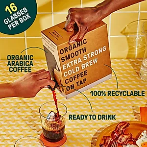 Wandering Bear Straight Black Organic Cold Brew Coffee On Tap, 96 fl oz - Extra Strong, Smooth, Unsweetened, Shelf-Stable, and Ready to Drink Iced Coffee, Cold Brewed Coffee, Cold Coffee