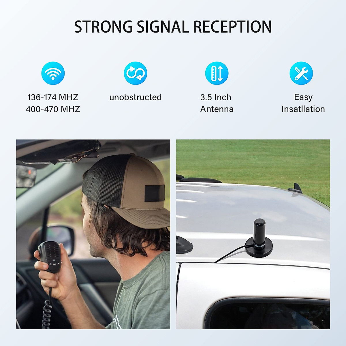 Anina 3.5 Inch NMO Dual Band VHF UHF Antenna with Magnetic Antenna Base PL-259 RG58 Coaxial Cable NMO Mount Cap for CB Ham Radio Marine Two Way Radio