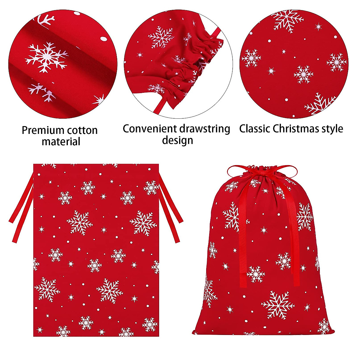 Aneco 5 Pieces Red and White Christmas Bags Xmas Cotton Fabric Drawstring Bags with 24 Pieces Kraft Paper Tags for Storing Christmas Gifts Parties, 5 Styles, 2 Sizes